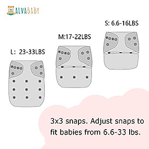 ALVA Cloth Diaper One Size Adjustable Washable Reusable for Baby Girls and Boys 6 Pack with 12 Inserts 6DM61