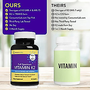 InnovixLabs Full Spectrum Vitamin K2 with MK-7 and MK-4, All-Trans Bioactive K2, 600 mcg K2 per Pill, Soy & Gluten Free, Non-GMO, 90 Capsules, Supports Healthy Bones & Arteries Vitamin K2 MK7 + MK4