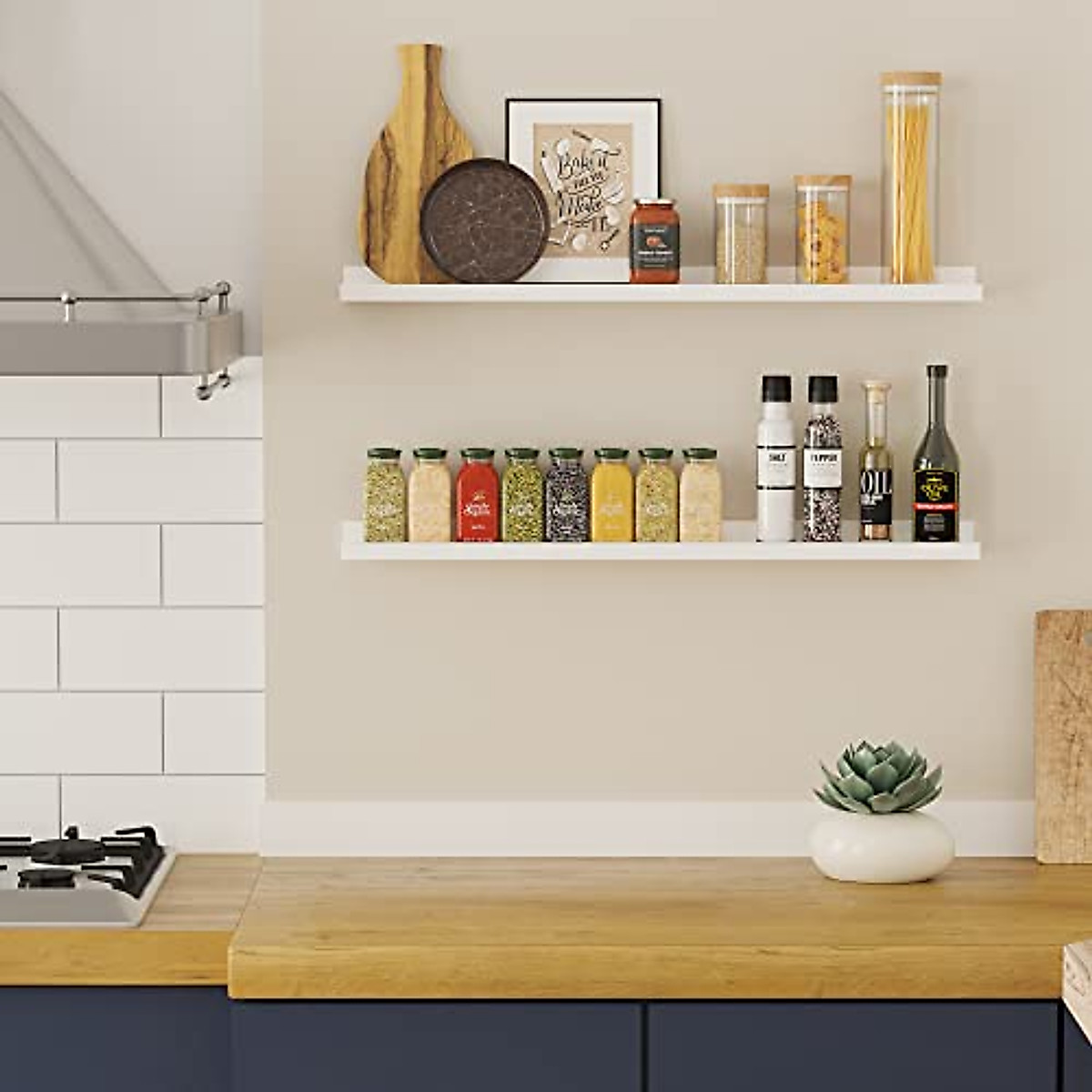 You Have Space Lagos Floating Bookshelf for Kids Room Decor, Picture Ledge Shelf for Living Room, Office, Kitchen, Bathroom, 30" White Wall Shelf Set of 2