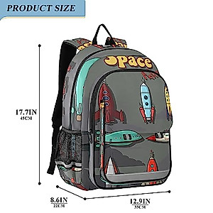 Glaphy Retro Rocket Ships Backpack, School Bag Lightweight Laptop Backpack Students Travel Daypack with Reflective Stripes