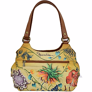 Anuschka Women’s Genuine Leather Large Triple Compartment Hobo - Hand Painted Exterior - Caribbean Garden
