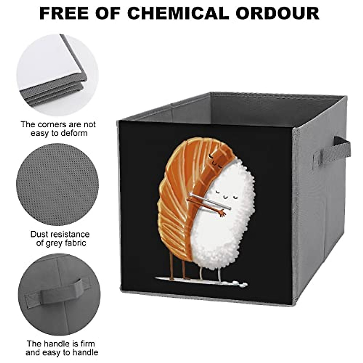 Sushi Hug PU Leather Collapsible Storage Bins Canvas Cube Organizer Basket with Handles