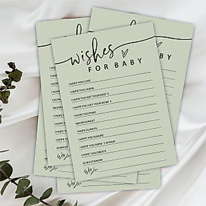 Wishes For Baby - Baby Shower Game Set - Minimalism Moss Green - 30 Double-Sided Fill In Style Game Cards, Gender Reveal, Baby Announcement, Party Favor & Supplies - A09