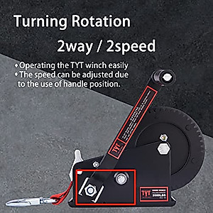 TYT 3500LB Boat Trailer Strap Winch with 10M Red Strap, Sturdy Long-Lasting Gear Hand Crank Winch, Operated Two Way Ratchet Manual Winches for Towing Pulley Boat Trailer Truck RV Jet Ski Marine Winch