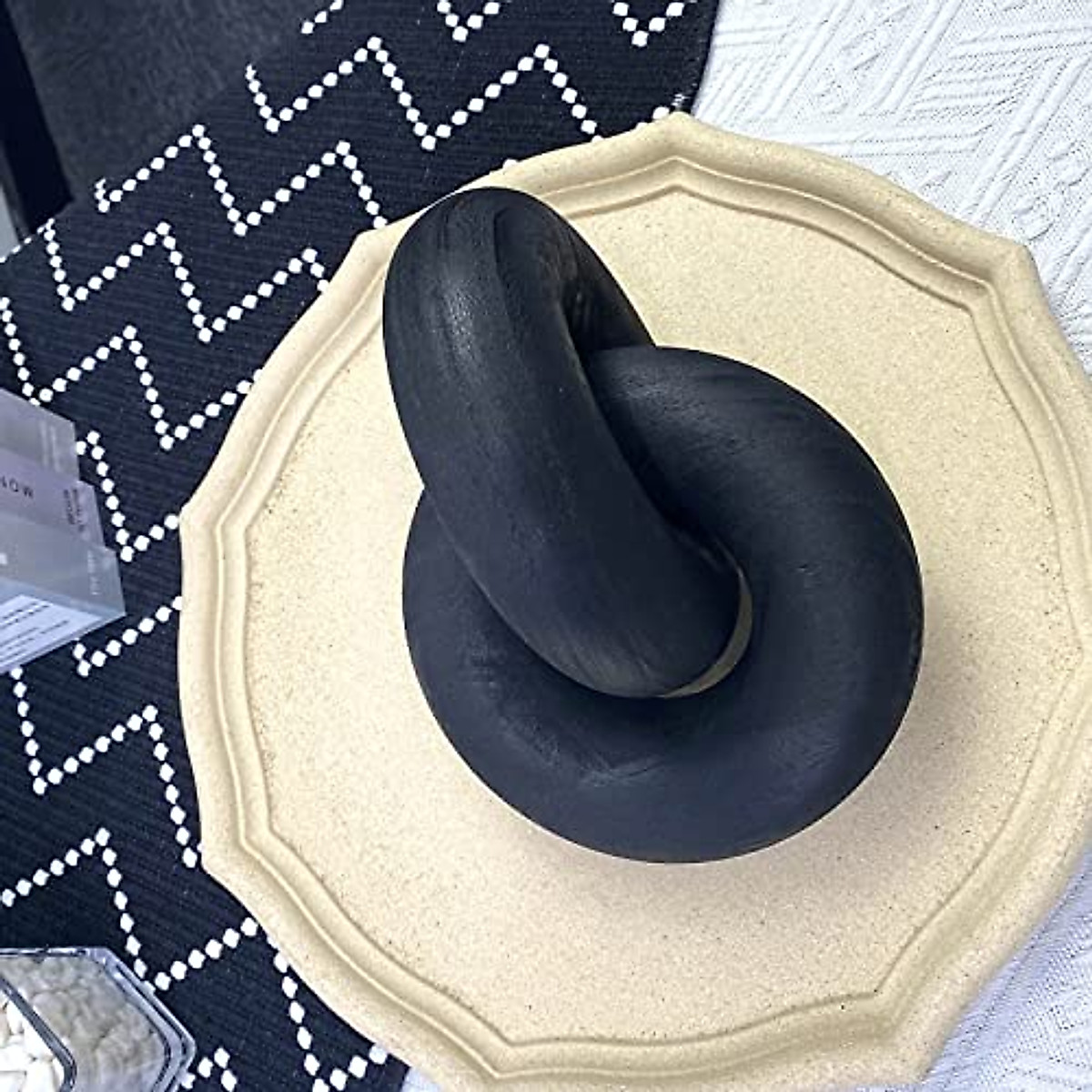 2-Link Wood Chain Link Decor Wood Knot Decor, Home Shelf Decor Hand Carved Boho Bead, Suitable for Bedroom, Living Room, Coffee Table Decor,Black Decor