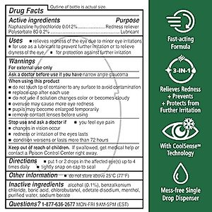 Rohto Cool Relief, Redness Reliever Lubricant Eye Drops, Relieves Redness, Prevents and Protects Further Irritation, Cools and Soothes Red, Dry, Itchy Eyes, Fast-Acting Formula, 0.4 fl oz (Pack of 3)