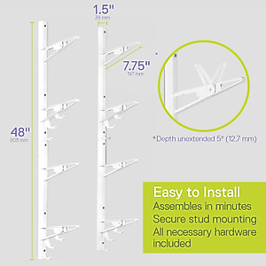 4-Tier Snowboard Wall Mount Rack by Delta Cycle - Extendable Ski Rack Wall Shelf with Integrated Accessory Hooks for Helmets and Poles - Space-Saving Storage, Durable Design - Hardware Included
