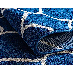 Unique Loom Trellis Frieze Collection Area Rug - Rounded (5' x 8' Oval, Navy Blue/ Ivory)