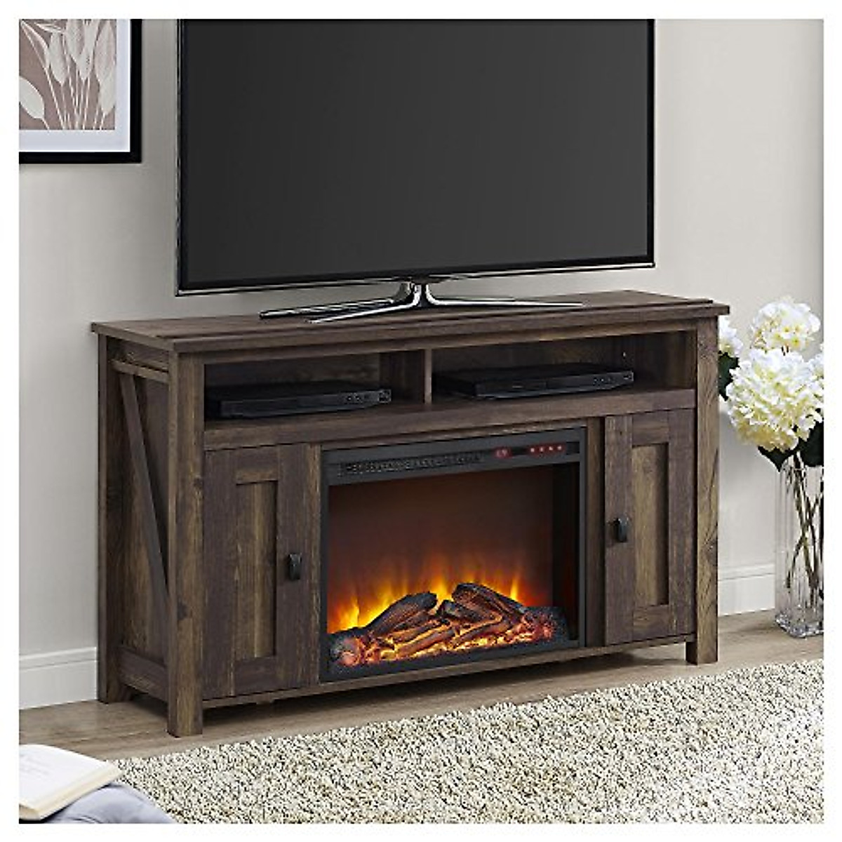 Ameriwood Home Farmington Electric Fireplace TV Console for TVs up to 50", Rustic