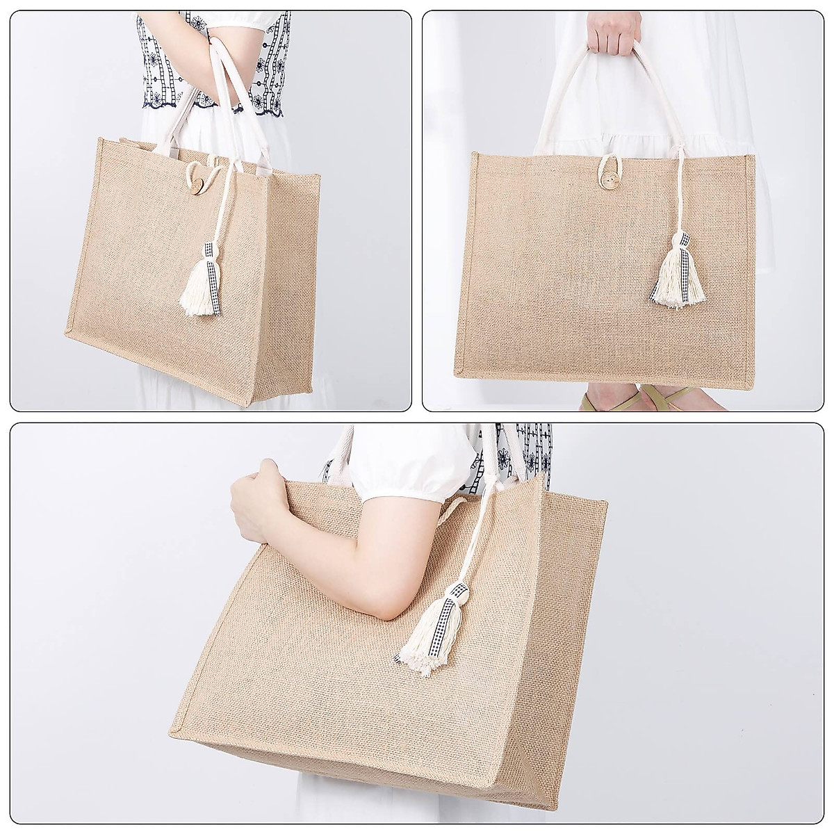 itgowisa Beach Bag For Women Personalized Beach Tote Bag Beige Beach Bag Tote Burlap Cute Reusable Grocery Bag Pocket Handle Large Sturdy Eco Waterproof Jute Bag for Shopping Lunch Travel Summer Gift