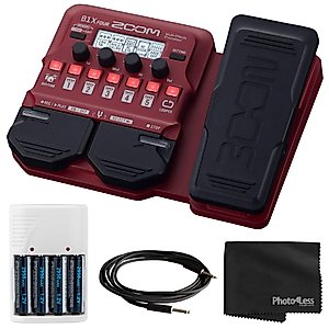 Zoom B1XFOUR Guitar MultiEffects Processor with Expression Pedal + 4 AA Batteries & Charger + Cable + Cloth - Top Value Bundle