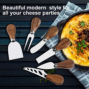 6 Piece Cheese Knives Set with Wooden Handle,Mini Steel Stainless Cheese knife set for Charcuterie and Cheese spread, Perfect for Cheese Slicer and Butter Cutter