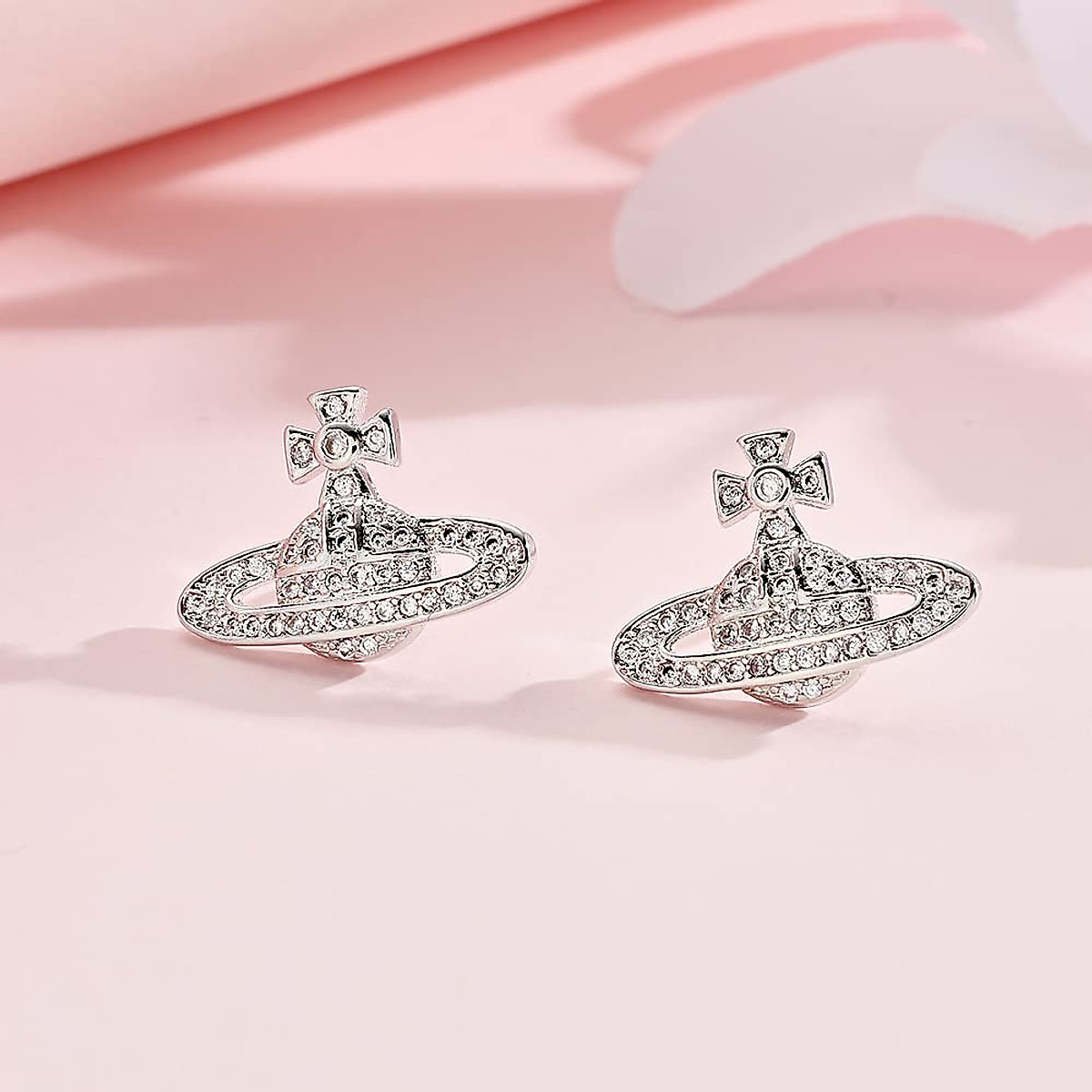 Medsor Saturn Earrings Aesthetic Cubic Zircon Silver Saturn Stud Earring