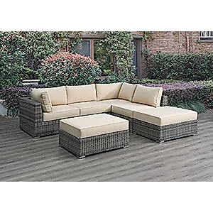 simple relax Tessio Outdoor Modular Patio Resin Wicker Ottoman in Beige