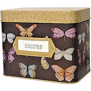 SENSORY4U Fernweh4U Tin Recipe Box Butterfly Print - Includes 100 4X6 Cards, 12 Dividers - Beautiful Decorative Butterflies Decorative Tin Box Gift Set