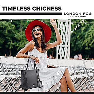 LONDON FOG QUENDI Tote Bag for Women, Vegan Leather Shoulder Bag with ID Wallet - Black