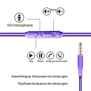 Universal Wired Earphones with Mic Stereo for iPhone, iPod, iPad, Samsung, Android Smartphone, Tablets, MP3 Players 3.5MM Jack (Purple)