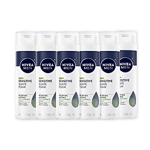 NIVEA MEN Sensitive Shave Foam with Vitamin E, Soothing Chamomile and Witch Hazel Extracts, 6 Pack of 7 Oz Cans