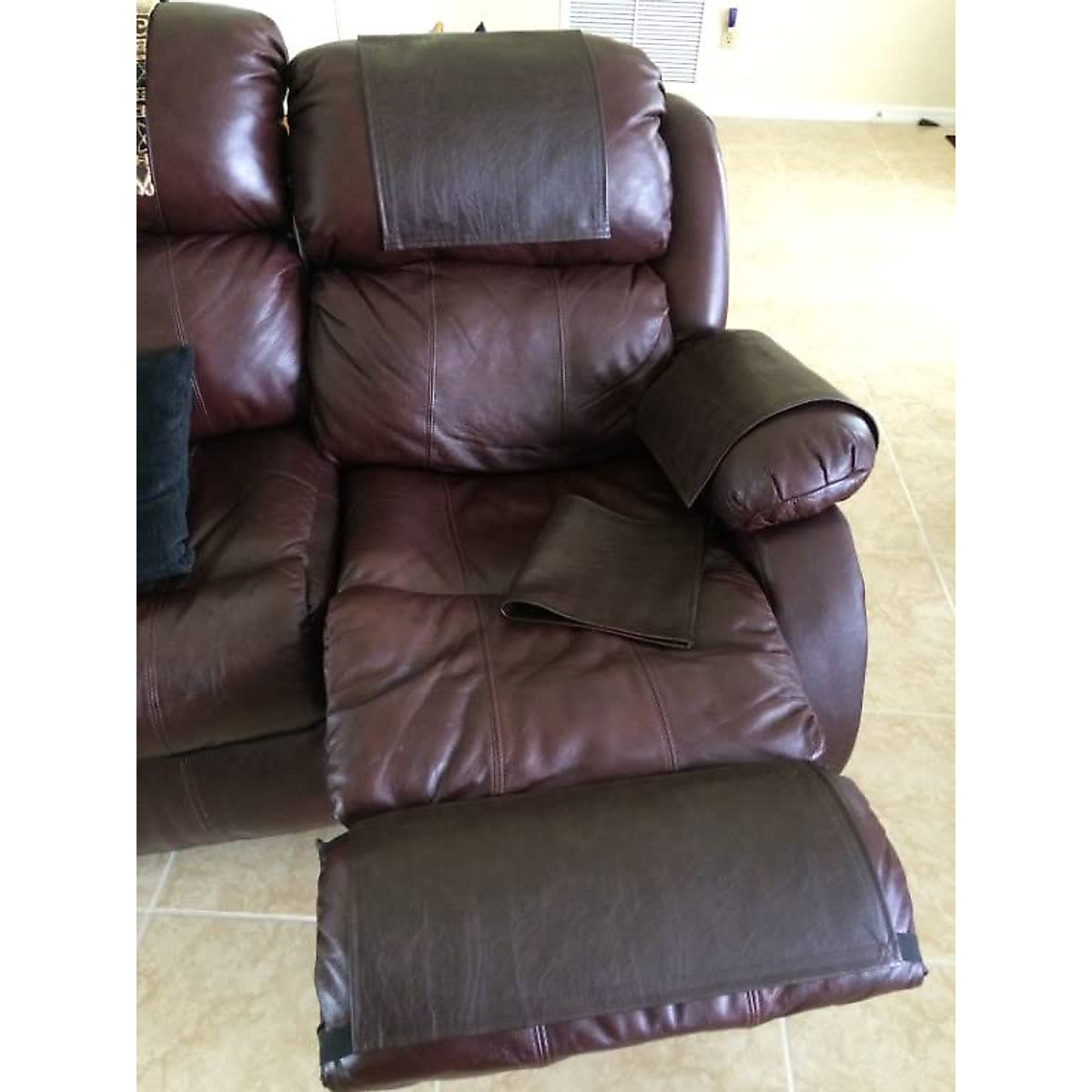 Living Room Furniture Headrest Cover Protector, SF-Chocolate Marine Vinyl Upholstery, size 14x30" for Gift for Dad, Rv Chair, Media Room Seat