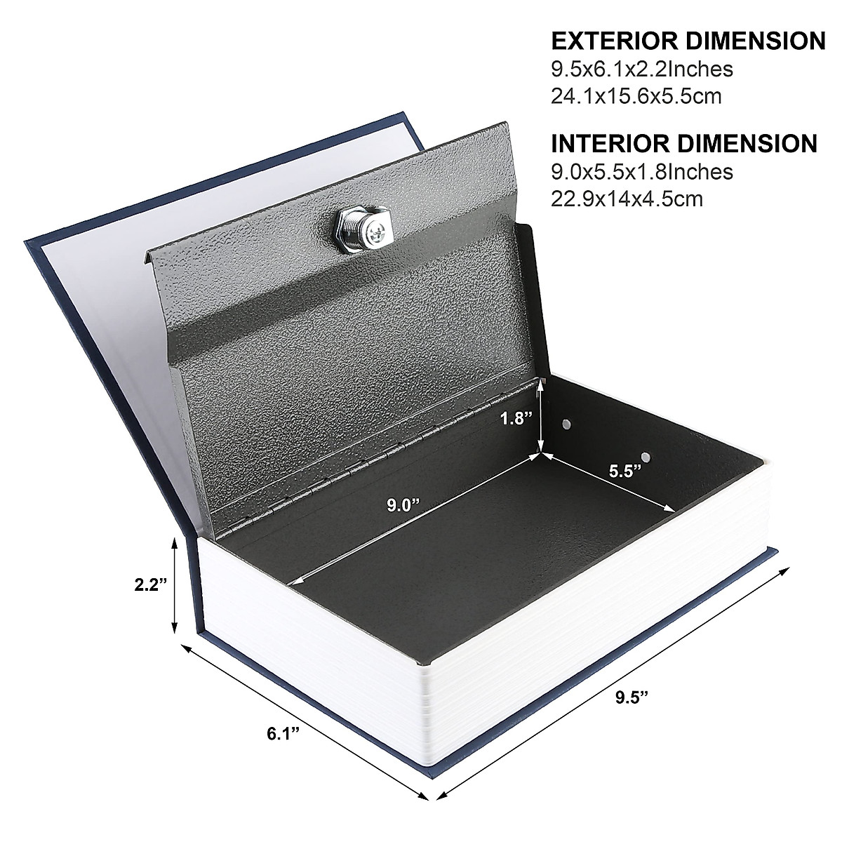 Tahoe trails Book Safe with Key Lock, Portable Metal Safe Box, Dictionary Diversion Book Safe,Secret Book Hidden Safe,9.5" x 6.1" x 2 .2" Navy Blue
