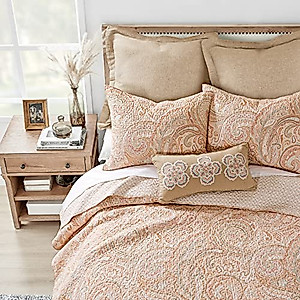 Levtex Home Spruce Coral Quilt Set - King Quilt + Two King Pillow Shams - Paisley Pattern in Coral and Tan - Quilt Size (106 x 92) and Pillow Sham Size (36 x 20) - Reversible Pattern - Cotton