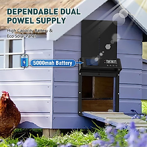 Profey Solar Powered Automatic Chicken Coop Door, LCD Display, 4 Modes, Waterproof, Aluminum Alloy, Remote Control, AA Battery Operated, 9.2x10.7x9.2 inches