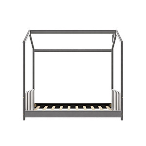 Bellemave House Beds Twin Size Velvet Montessori Bed for Kids Upholstered Floor Bed Frame with Headboard & Footboard for Girls Boys Teens, Gray