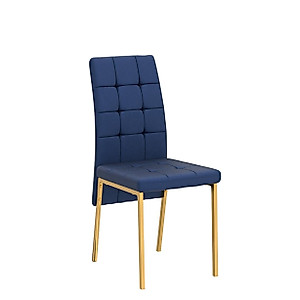 NORDICANA Upholstered Velvet Dining Chairs Classic Kitchen High Back Chairs Set of 4, Featured Dovetail Tufted Side Chairs, Golden Color Metal Legs, Navy Blue