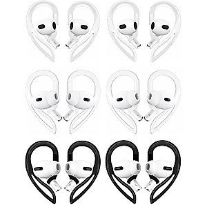 ALXCD Ear Hooks Compatible with AirPods Pro 2 & AirPods, 6 Pairs Adjustable Over-ear Soft TPU Ear hook [Anti Slip][Anti Lost], Compatible with AirPods Pro 2 AirPods3 All Generations, Black White Clear