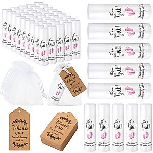Dansib 50 Sets Baby Shower Lip Balm Gifts Set Souvenirs Baby Shower Return Gifts for Guest with 50 Organza Bags 50 Tags for Boys Girls Gender Reveal Guest Return Gifts Birthday Party Supplies(Girl)