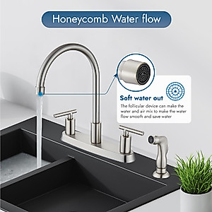 Cinwiny Kitchen Faucets,High Arc 360°Rotating Spout Kitchen Sink Faucet 2 Handle 8 Inch Centerset RV Kitchen Faucet with Supply Lines,3 Hole Kitchen Faucet with Side Sprayer, Brushed Nickel