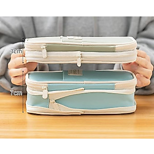 Arnuixty Colorful Large Storage Pencil Pen Case Bag with Zipper Big Capacity Pouch Organizer for Office College School Travel Holder Box (Light Green)