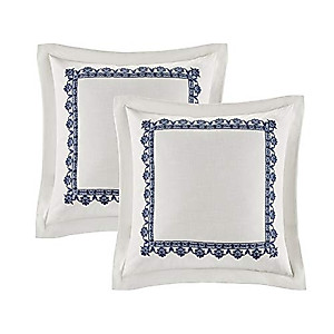 Madison Park Signature Cozy Comforter Set - All Season Bedding Combo Filled Insert and Removable Duvet Cover, Shams, Decorative Pillows, Queen (92 in x 96 in), Bohemian Blue 9 Piece