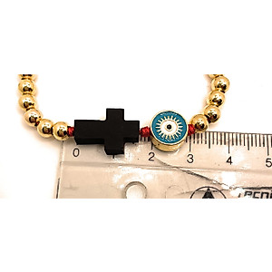 Azabache Bracelet, Azabache Cross Bracelet, Evil Eye bracelet, Protection Bracelet, Gold Beaded Bracelet for Women, Evil Eye Luck Bracelet, Dainty Bracelet, Women Jewelry, Red String Bracelet.