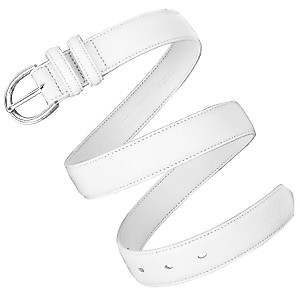 Falari Women Genuine Leather Belt Fashion Dress Belt With Single Prong Buckle 6028-White-M