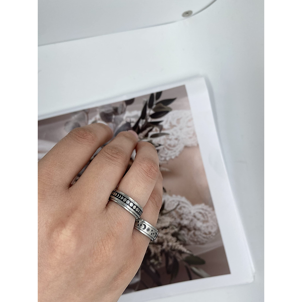 AKEL DOAP Personalized Spinner Rings for Anxiety Stainless Steel for Women Sun Moon and Star Statement Ring Fidget Rings for Anxiety for Men Engraved Name Rings for Mom (Style 4)