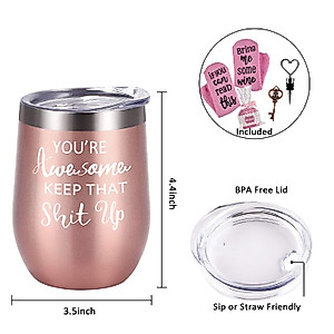 Wine Tumbler Cupcake Wine Socks Gift Set, Birthday Christmas Gift for Her Women Girlfriend Lover Girls, You're Awesome 12 Oz Stainless Steel Wine Tumbler with Lid, Socks, Bottle Opener, Wine Stopper