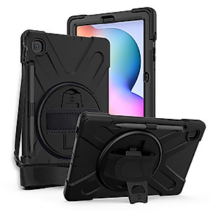 KIQ Shield Series Galaxy S6 Lite Case Heavy Duty Tablet Shockproof Rugged Tab S6 Lite Cover W/Stand Shoulder Strap for Samsung Galaxy Tab S6 Lite 10.4 Inch 2022/2020 P610/P613/P615/P619 - Black