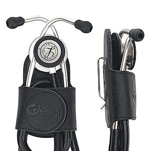 Gleegi Stethoscope Holder Clip Genuine Leather Stethoscope Holster Clip On Waist Belt Fit All Models: ADC, MDF, Adscope, Littmann for Physicians, Nurses, EMT, Medical Nursing Students