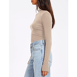 Trendy Queen Womens Fall Outfits 2024 Mock Turtleneck Long Sleeve Shirts Slim Fit Pullover Stretch Tight Basic Layering Soft Thermal Underwear Undershirts Fashion Beige