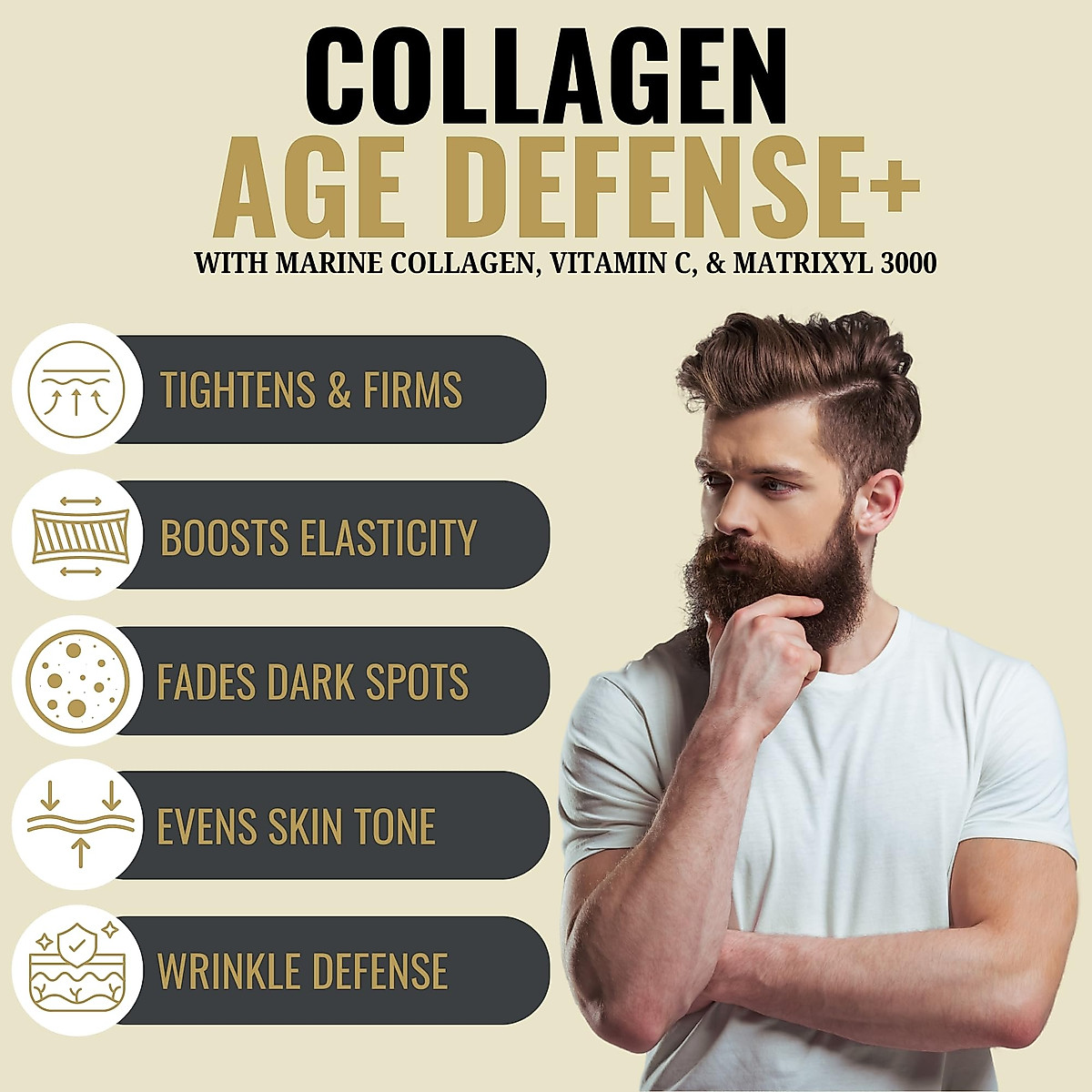 Face Cream For Men | Natural Anti Aging Collagen Cream | Men's Face Moisturizer With Vitamin C | Organic Wrinkle Defense | Hydrating Mens Skin Care | 2oz