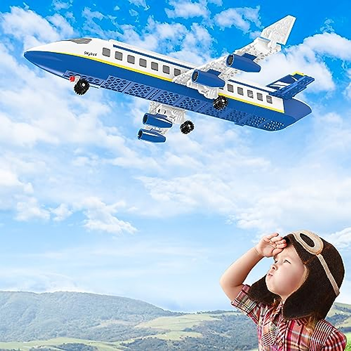 WINGIFT 491 Piece City Passenger Airplane Building Set, 6 IN1 Airplane Bricks Toy-Airbus, Creative Building Projects with Shuttle Bus, Baggage Truck, Top STEM Toy for Boy and Girl Ages 6 7 8+