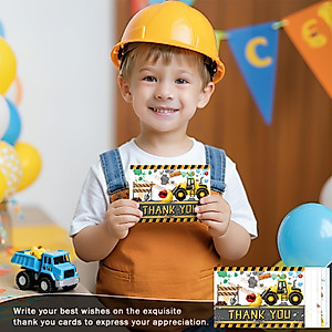 WERNNSAI Construction Thank You Cards - 24 PCS Construction Party Supplies Dump Truck Greeting Cards with Envelopes Stickers Appreciation Thank You Notes for Boys Kids Birthday Party Baby Shower