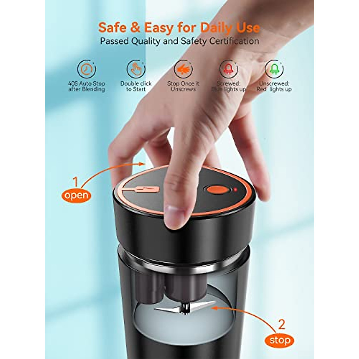 Portable Blender, Haimmy Stainless Steel Personal Blender for Smoothies and Shakes One-handed Fresh Juice Blender Cup USB Charging Mini Blender Ice Crusher for Gym, Travel, Office