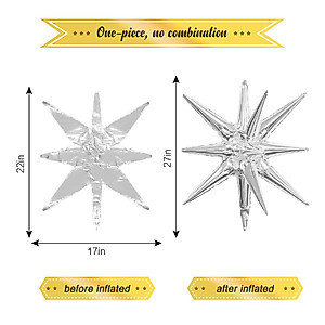 Silver Star Balloons 6 Star Foil Mylar Balloons Cone Spike Explosion Star Balloons 22 Inch Large Starburst Balloons Party Decorations for Christmas Birthday Party Bachelorette Party Disco Party
