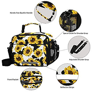 Glaphy Sunflower Cow Print Lunch Bag Insulated Lunch Box Cooler Cooling Tote Food Container for Adults Men Women