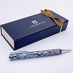LACHIEVA luxury Handcrafted Sea Shell Abalone Metal Ballpoint Pen with Germany Schmidt P900M Refill, Best Gift for Writing (Blue and Black 2 Refills), Nice Pen Gift for Men & Women and Every Holidays