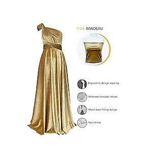 72styles Velvet Infinity Dress with Bandeau,Convertible Bridesmaid Dresses,Plus Size Velvet Wrap Maxi Long Dress Multiway Formal Dress Gold