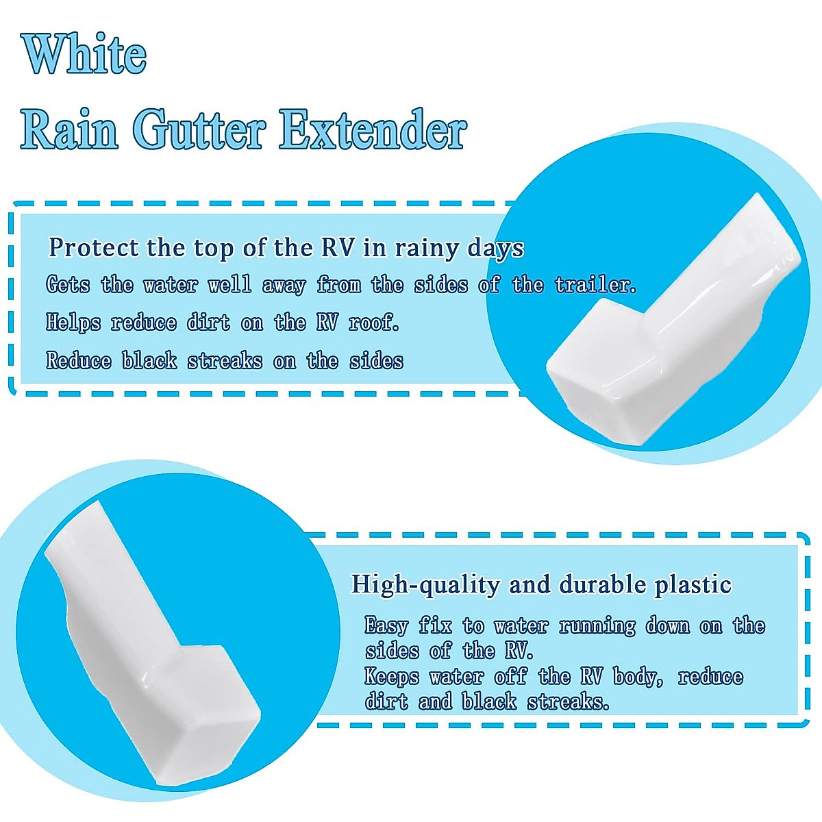 RV Gutter Spouts, White Rain Gutter Extensions to Protect The Top of RV in Rainy Days, Reduce Dirt and Black Streaks on Your RV（4 Left & 4 Right）