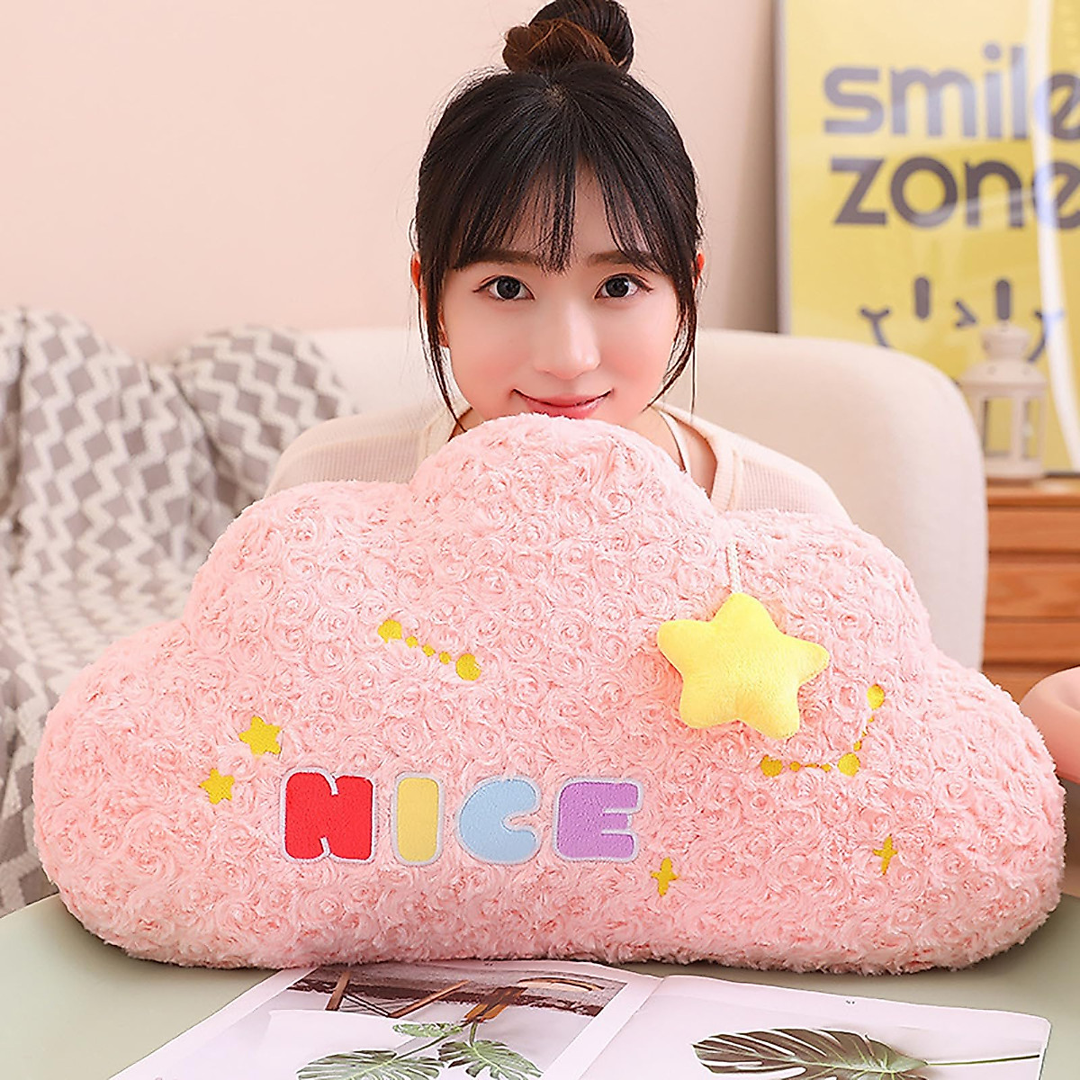 ANYEI Star Moon Cloud Pillow - Comfortable Fabric, Delicate Skin-Friendly, Fluffy and Soft (35cm(13.7in), B-White-Moon)